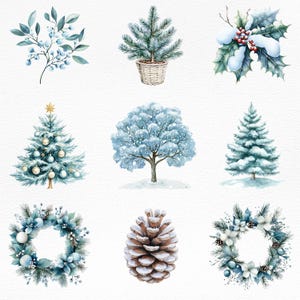Watercolor Blue Cozy Winter Clipart, Christmas Clip Art, Blue Christmas ...