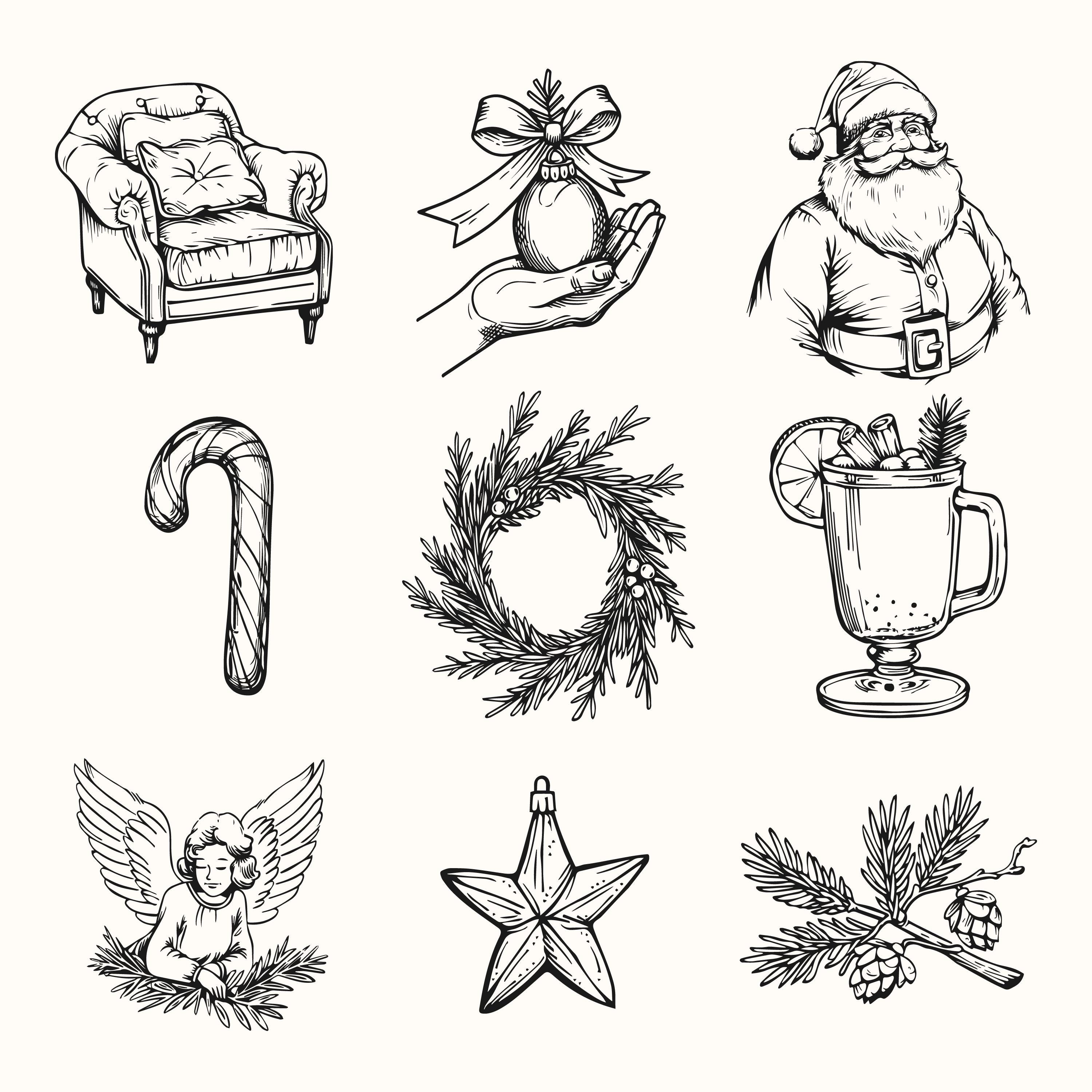 Vintage Christmas Illustration Set-hand-drawn Style Holiday Clipart ...
