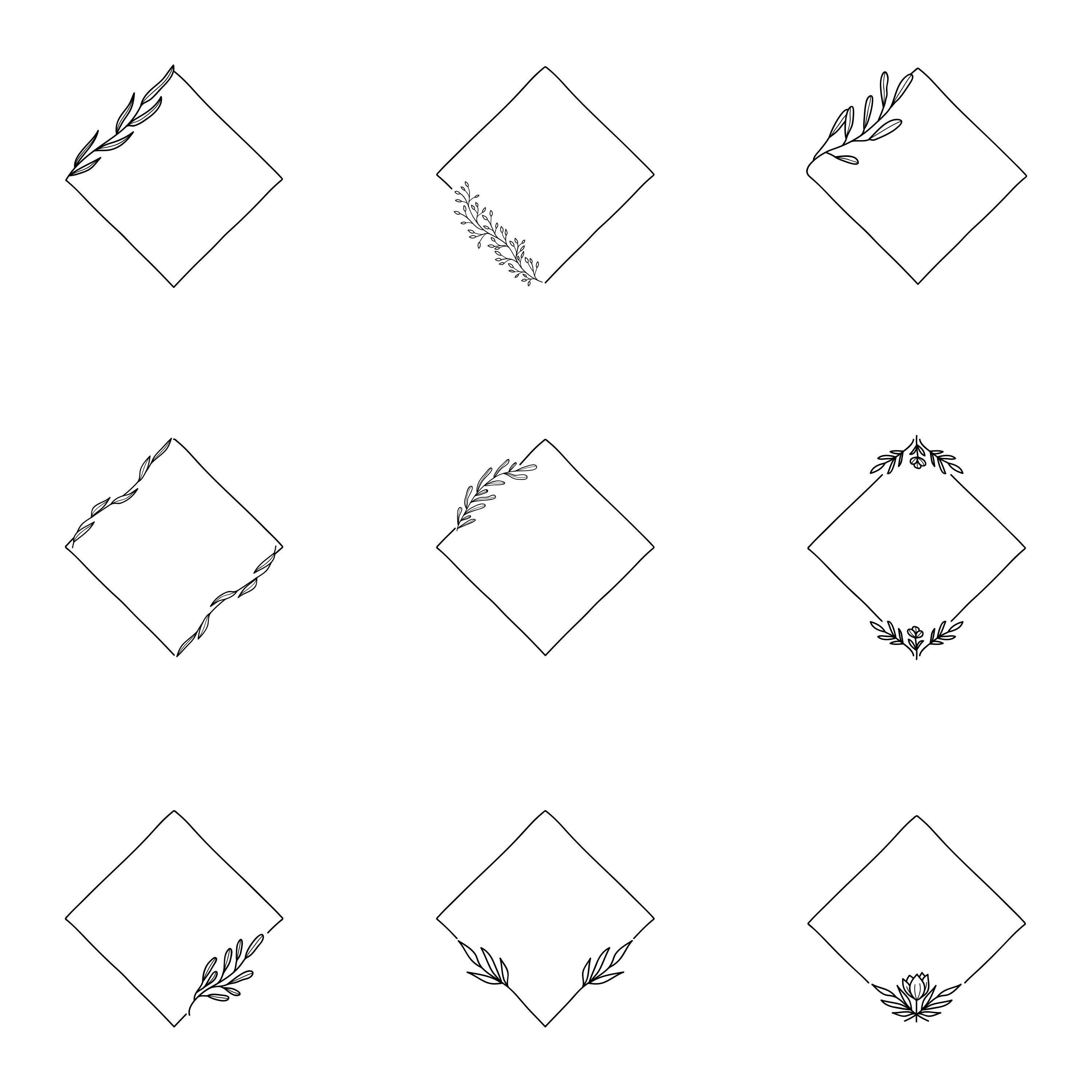 Line Art Botanical Frames Decorative Frame Clip Art SVG Geometric ...