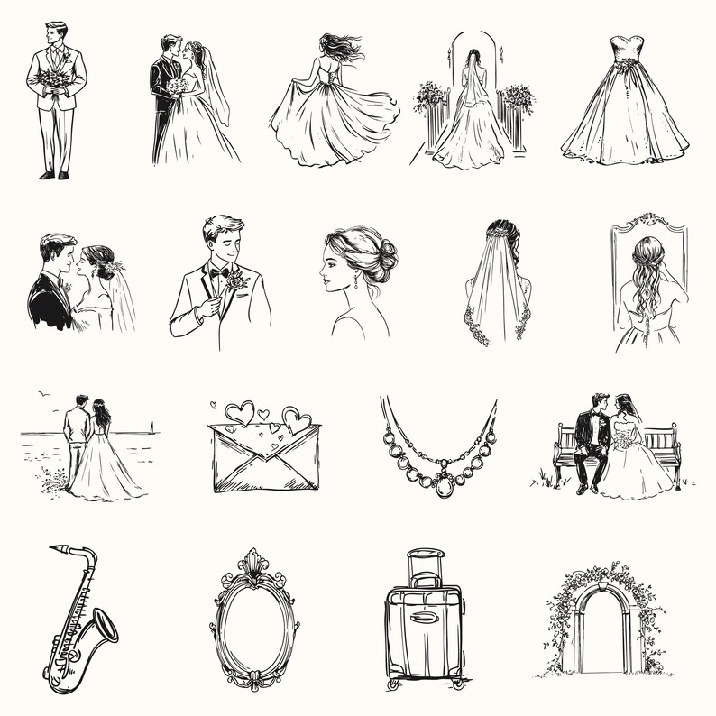 Elegant Wedding Illustration Bundle, Floral & Venue Graphics for ...