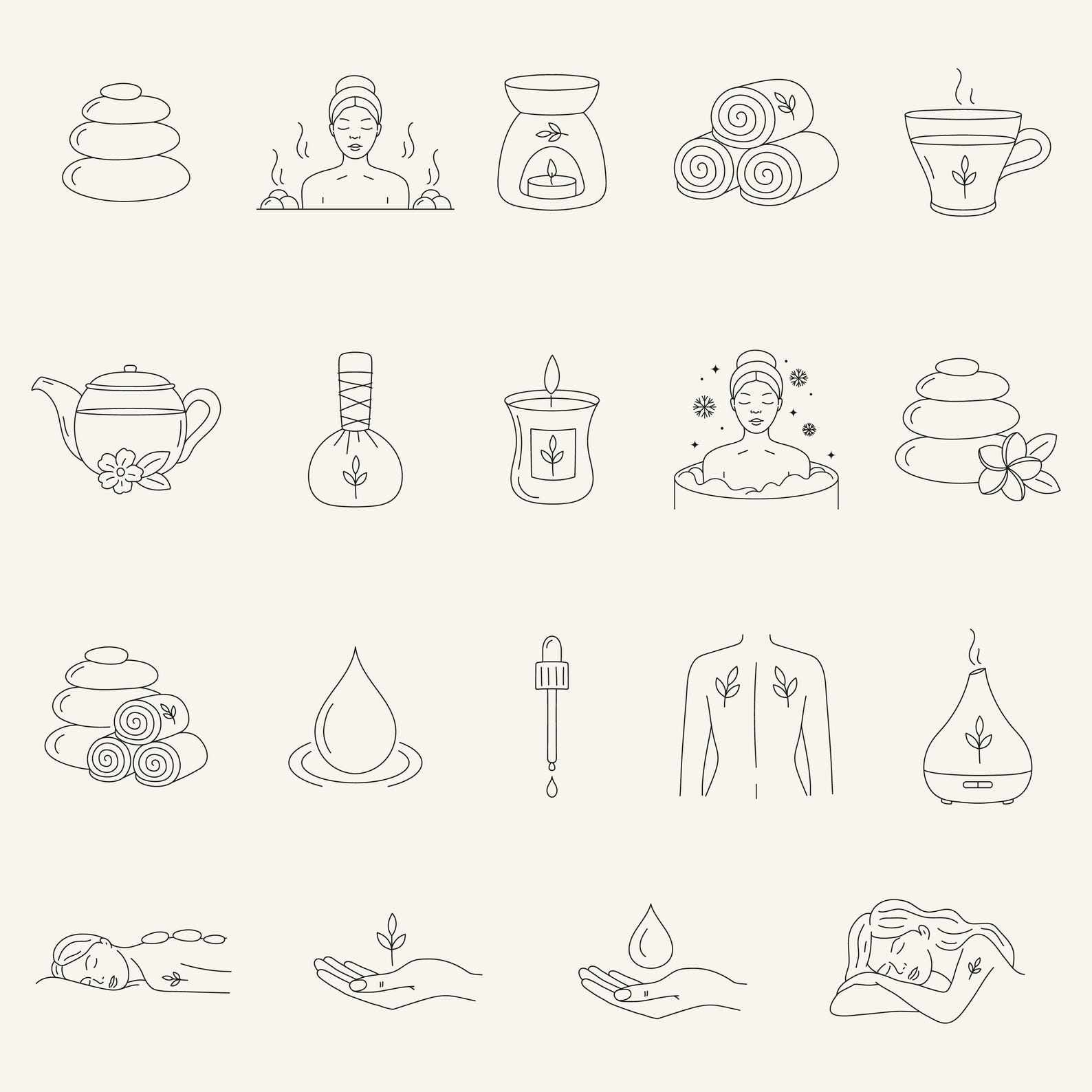 Minimalist Spa and Wellness Line Art Icons SVG, Self-care Outline ...