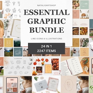 Digital Graphic Bundle-outlined Icon Set-line Floral Illustration-hand ...