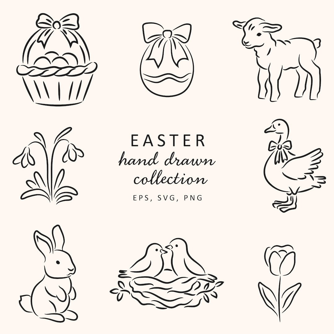 Hand Drawn Minimalist Easter Clipart, Spring Line Art, Hand Drawn ...