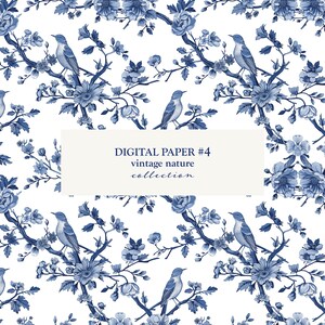 Vintage Digital Paper-floral Seamless Pattern-birds-flowers Paper Set ...