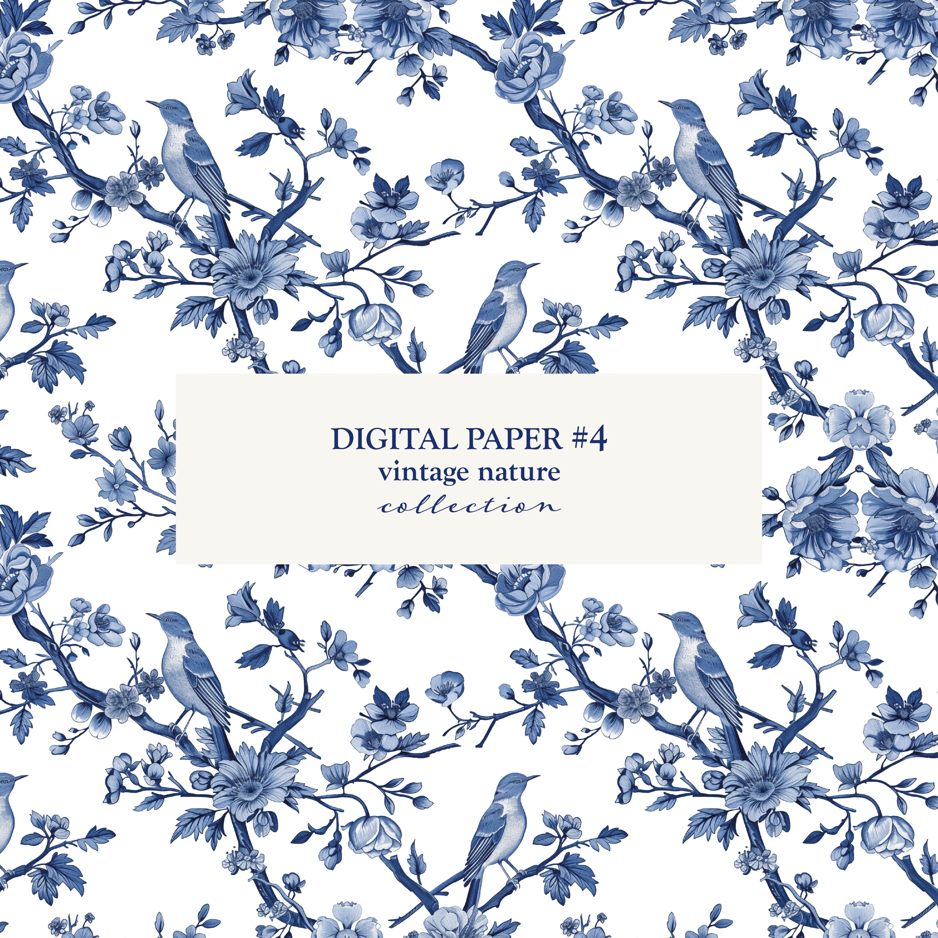 Vintage Digital Paper-floral Seamless Pattern-birds-flowers Paper Set ...