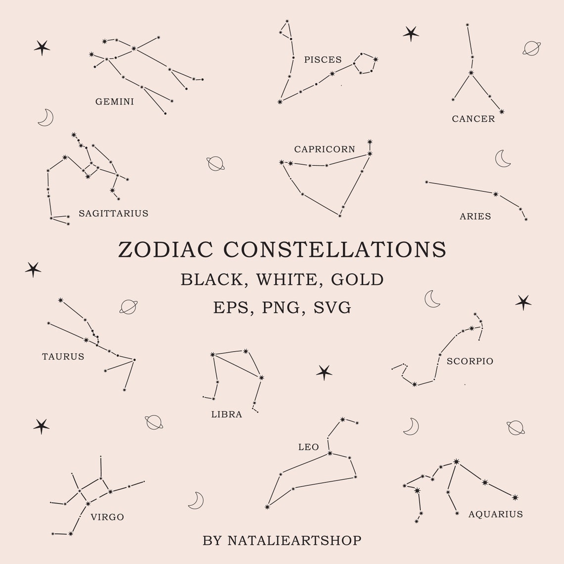 Zodiac Constellations Clipart Set/zodiac Symbols/celestial ...