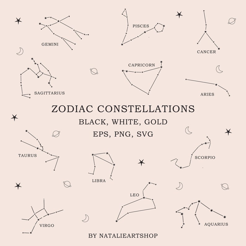 Zodiac Constellations Clipart Set/zodiac Symbols/celestial ...