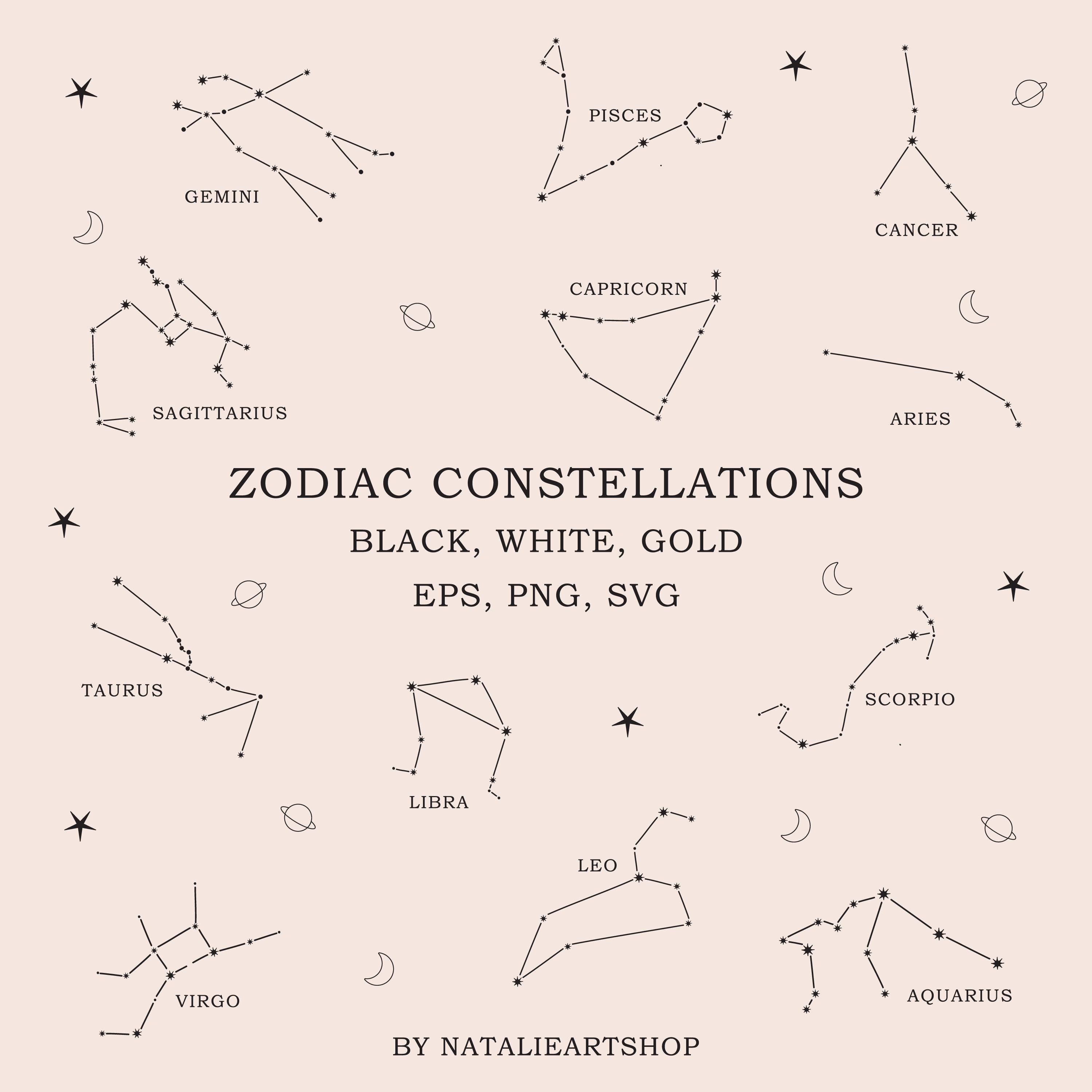 Zodiac Constellations Clipart Set/zodiac Symbols/celestial ...
