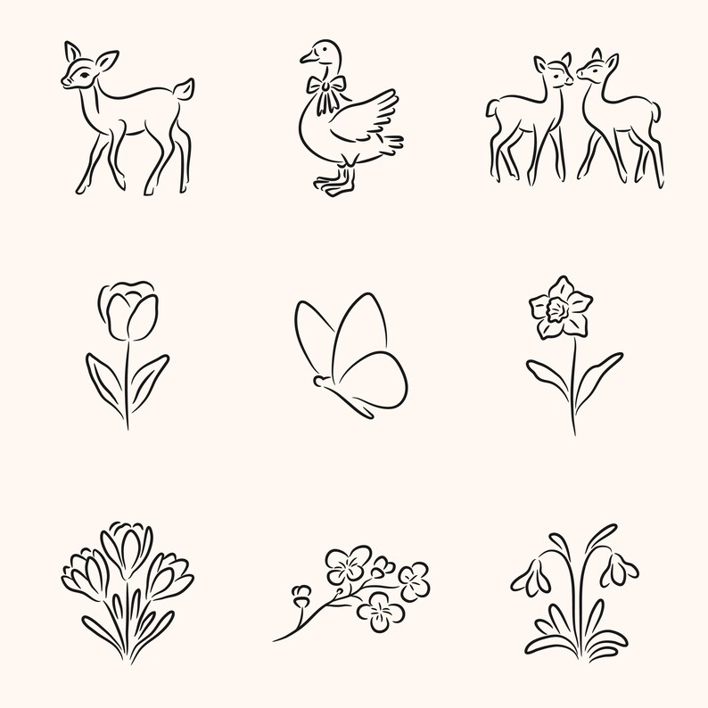 Hand Drawn Minimalist Easter Clipart, Spring Line Art, Hand Drawn ...