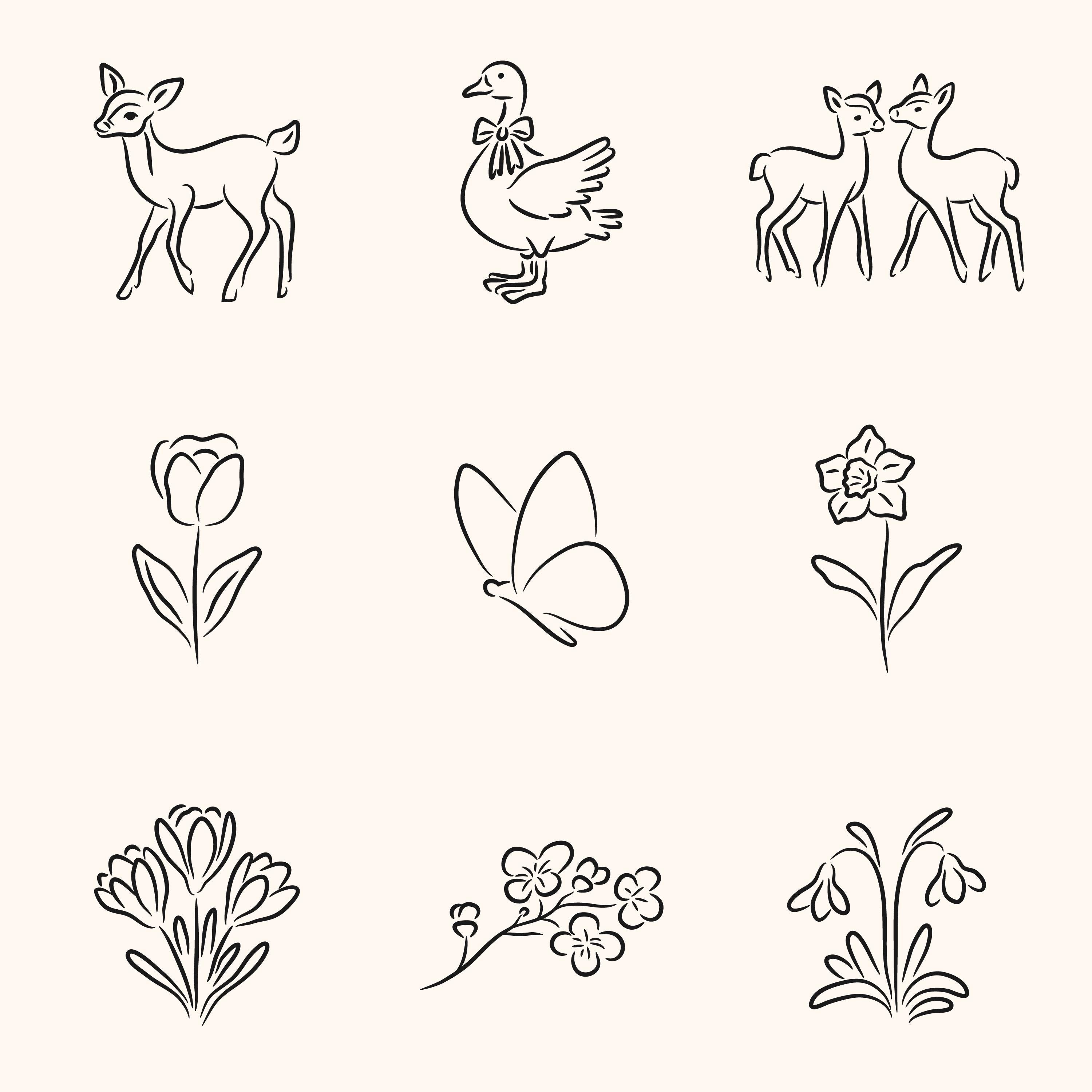 Hand Drawn Minimalist Easter Clipart, Spring Line Art, Hand Drawn ...