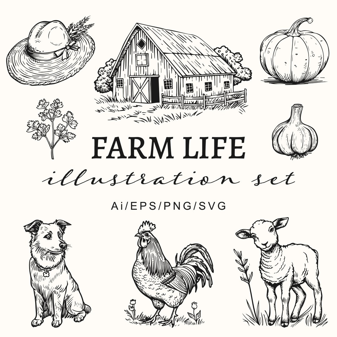 Farm Illustration Set-rustic Farmhouse Clipart Png-farming Gardening ...