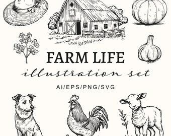 Farm Illustration Set-rustic Farmhouse Clipart Png-farming Gardening ...
