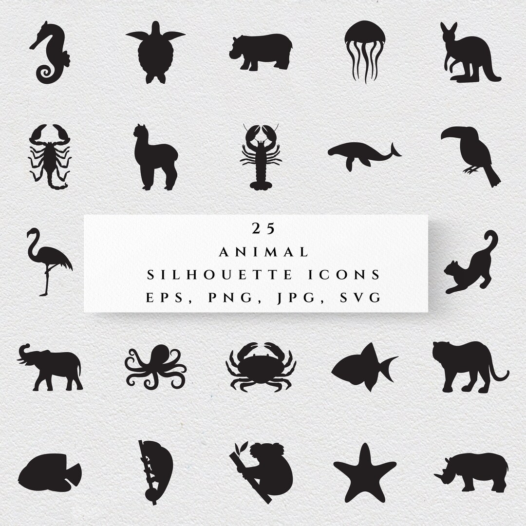 Animal Silhouette Set Svg-seaworld Icons Png-jungle Animal Clipart-zoo ...