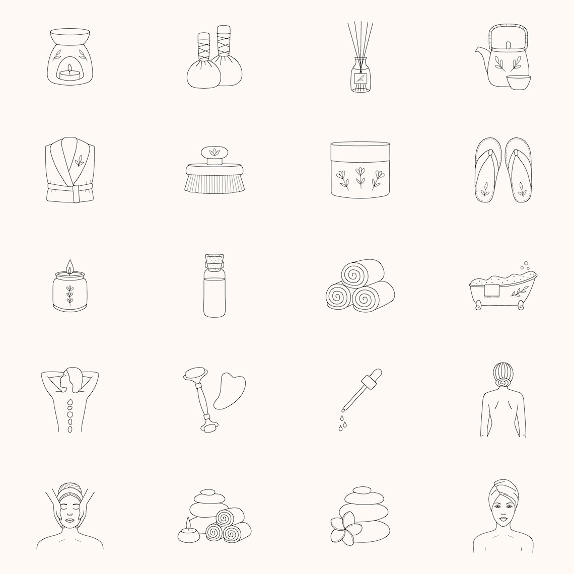 Schönheit-Symbol-Set PNG/Spa-Symbol-Paket SVG/Kosmetische Illustration ...