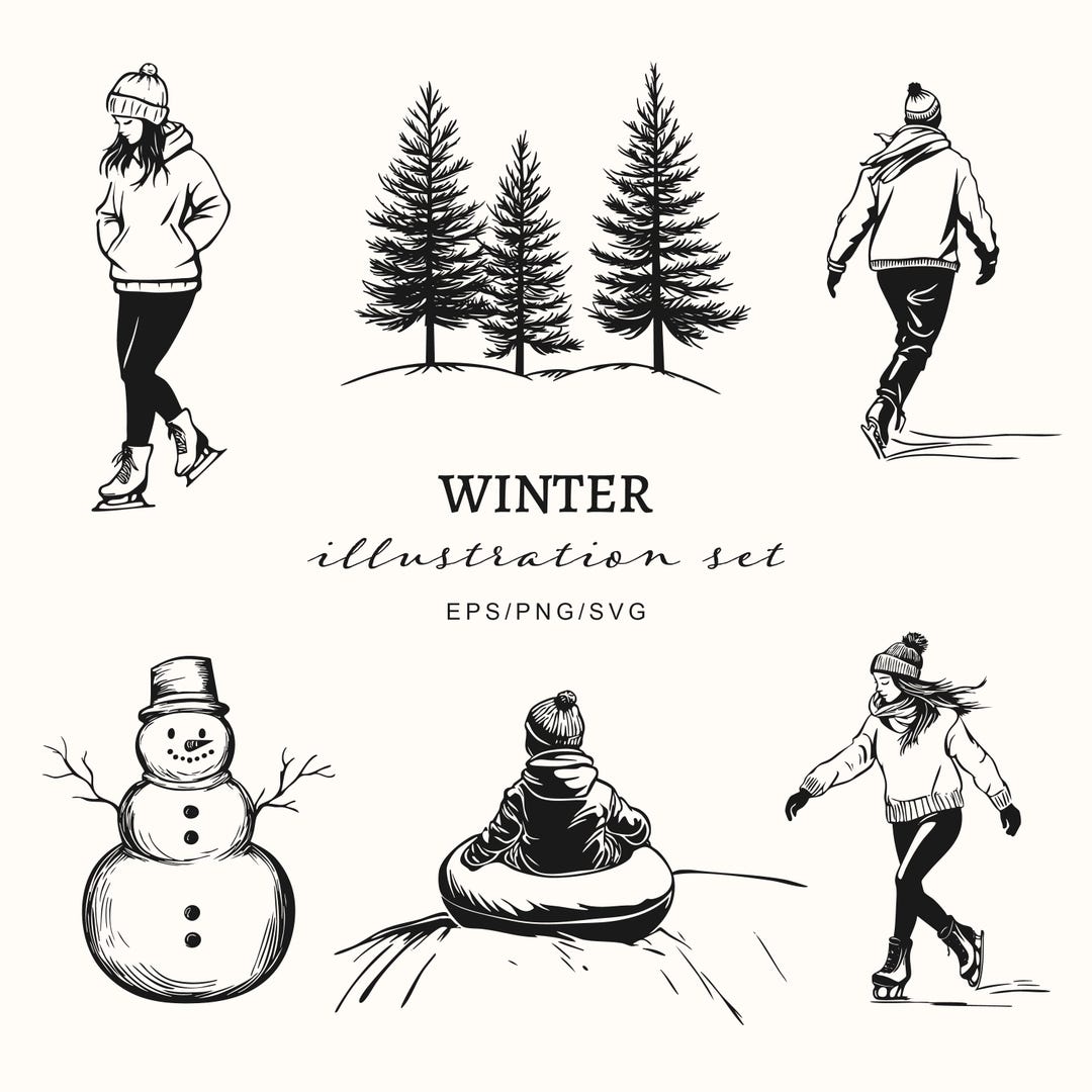 Winter Sports Illustration Set, Christmas Clipart SVG, Winter Outdoor ...