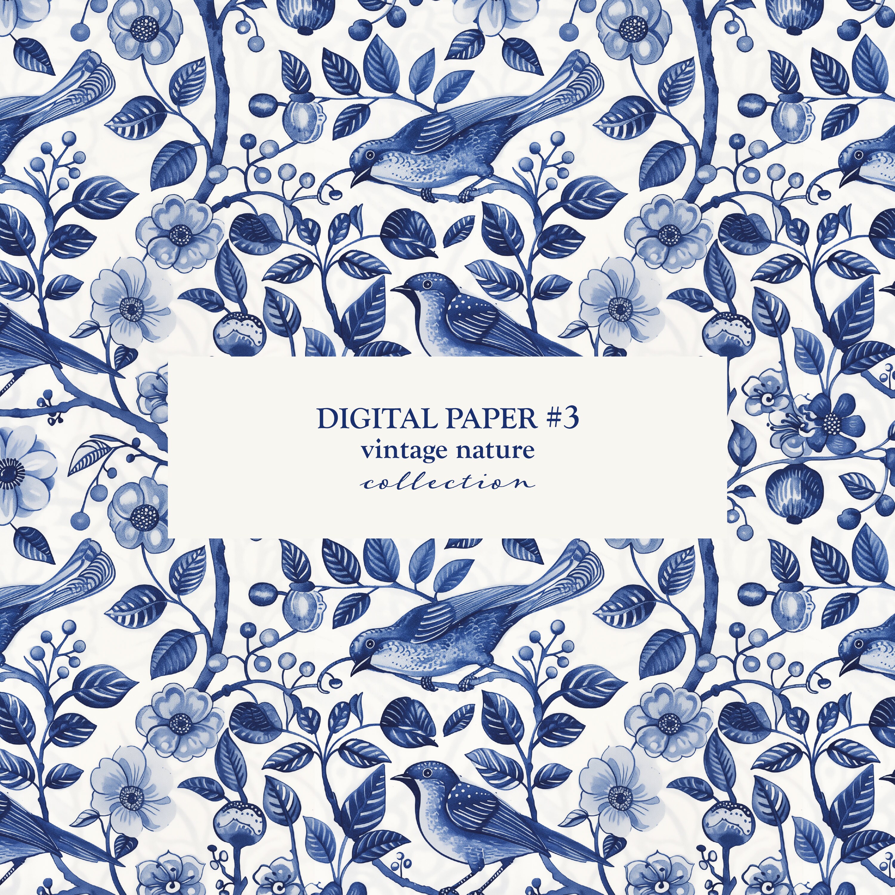 Vintage Digital Paper-floral Seamless Pattern-birds-flowers Paper Set ...