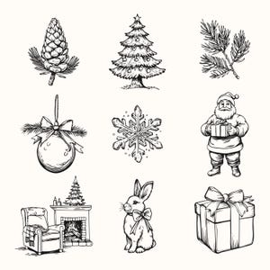 Vintage Christmas Illustration Set-hand-drawn Style Holiday Clipart ...