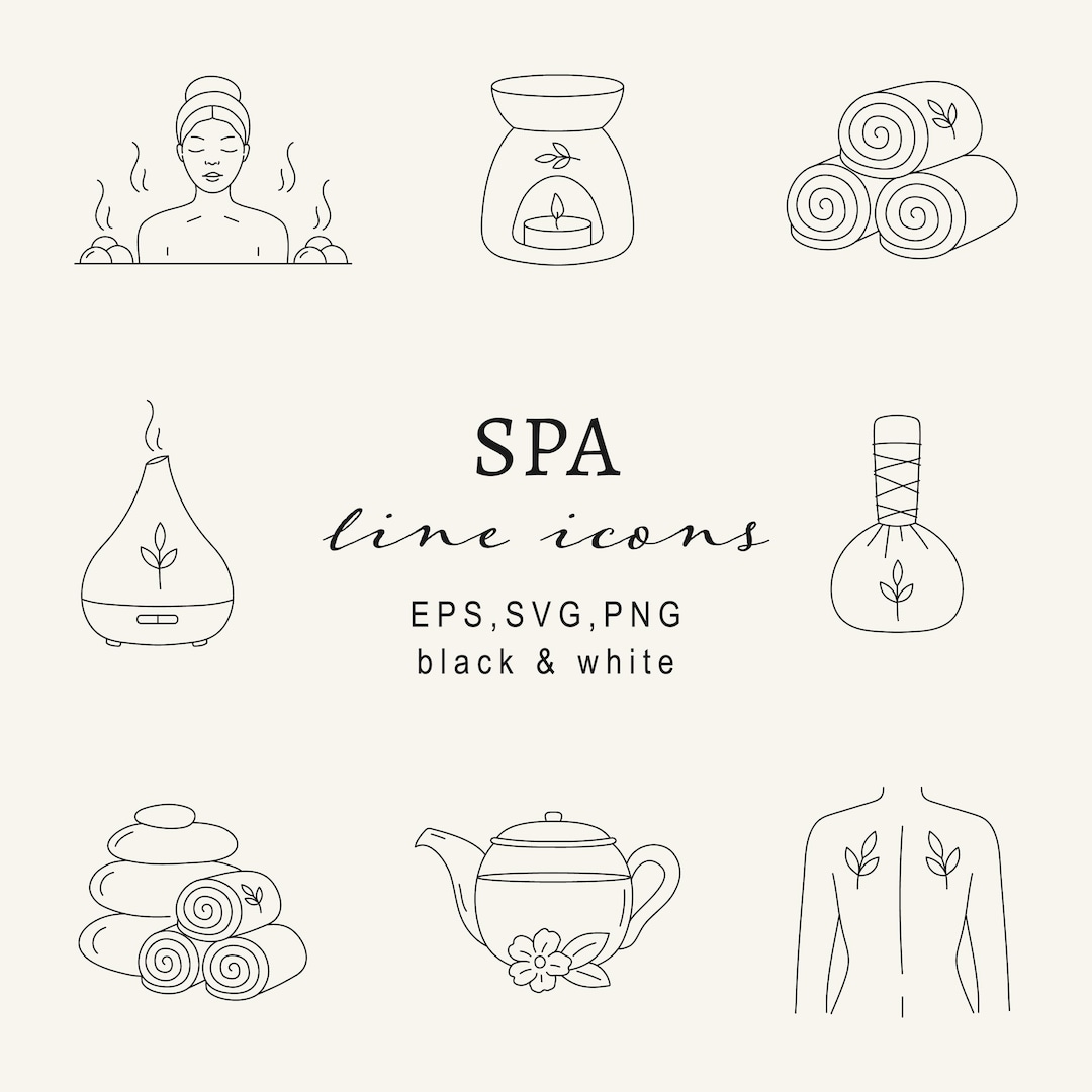 Minimalist Spa and Wellness Line Art Icons SVG, Self-care Outline ...