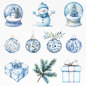 Watercolor Blue Cozy Winter Clipart, Christmas Clip Art, Blue Christmas ...