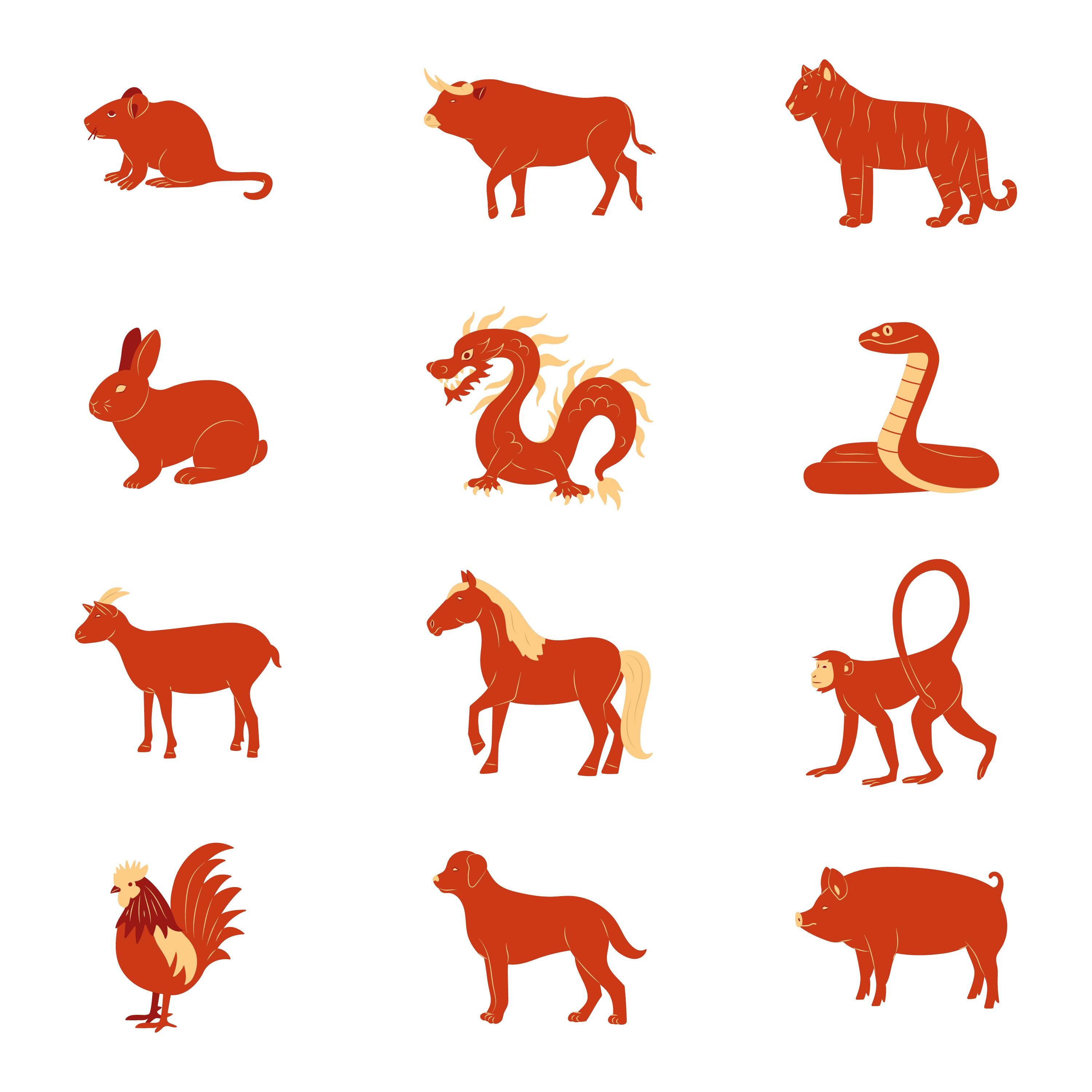 Chinese Zodiac Animals Set Svg-lunar New Year Clip Art-chinese New Year ...