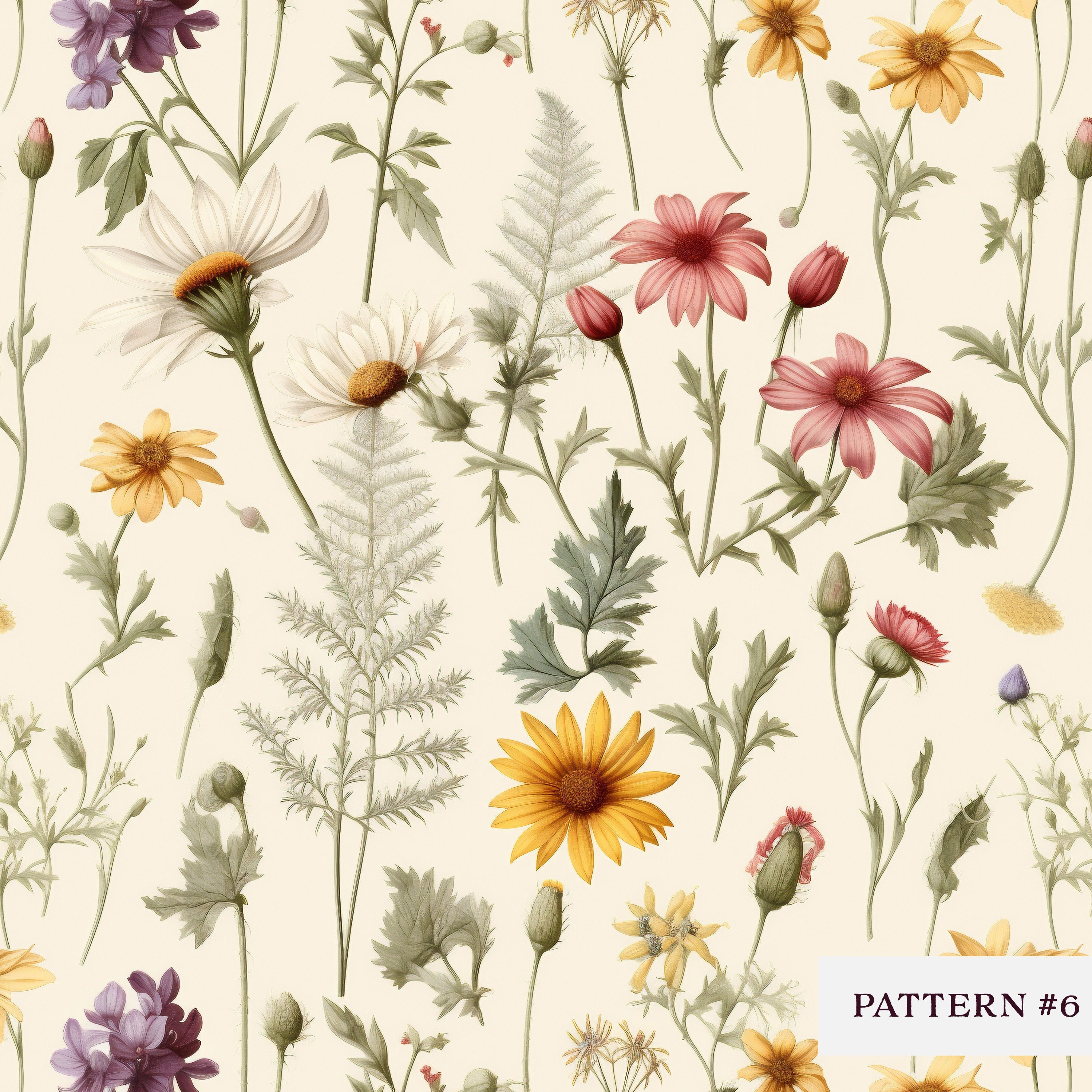 Wildflower Seamless Patterns, Garden Seamless Floral Digital Pattern ...