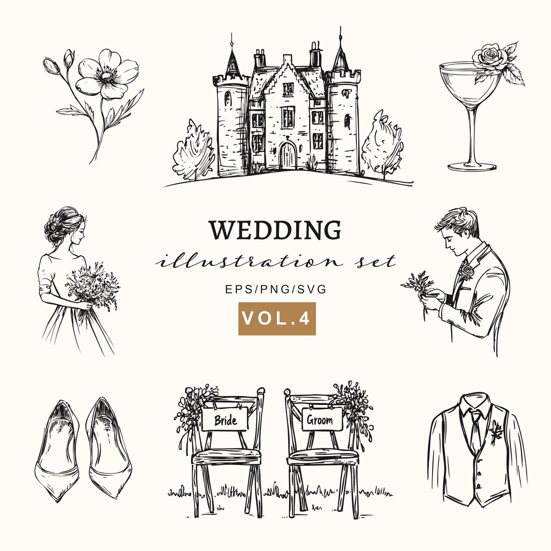 Elegant Wedding Illustration Bundle, Floral & Venue Graphics for ...