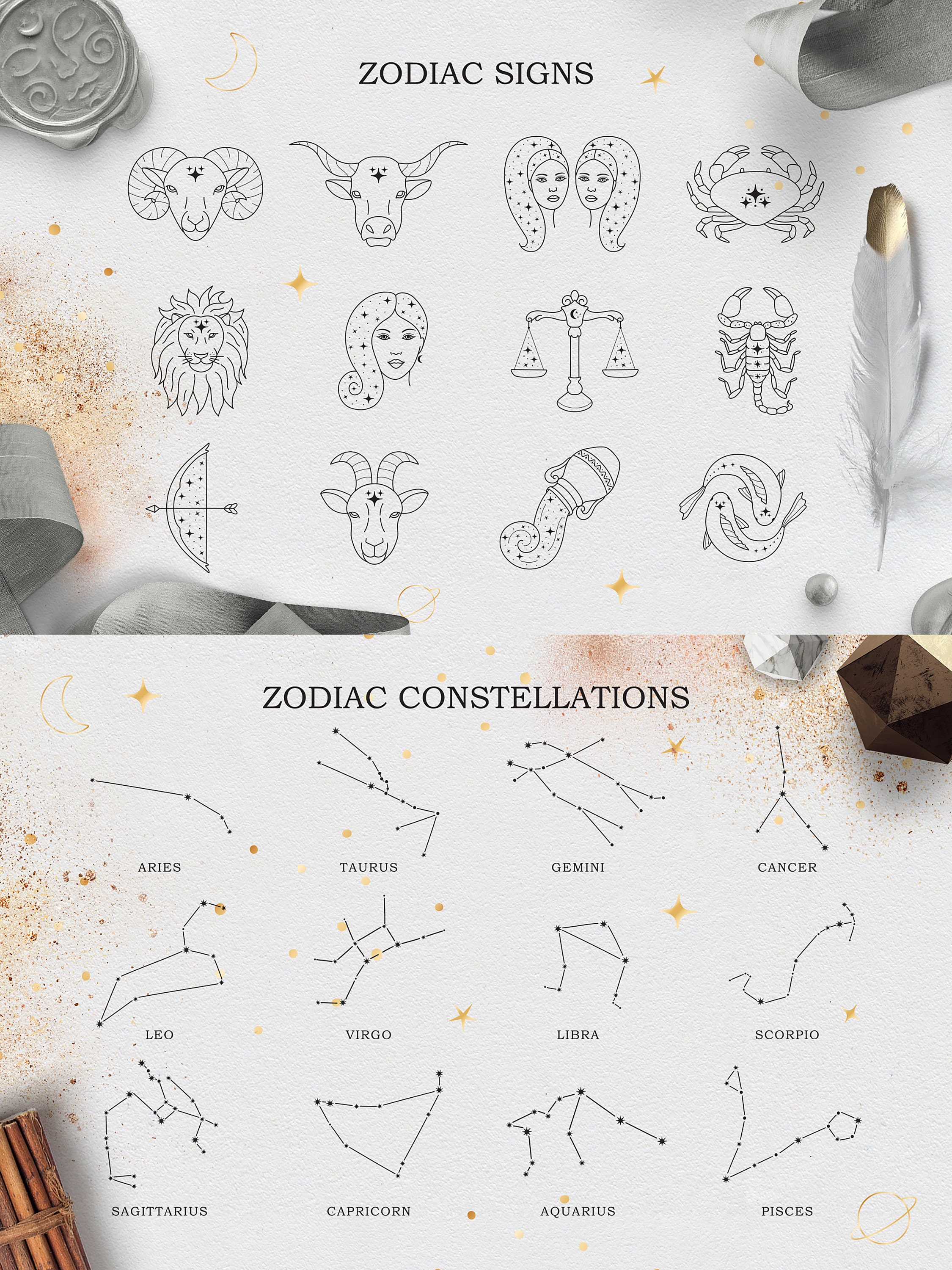 Zodiac Signs and Constellations-horoscope Illustrations Svg-astrology ...
