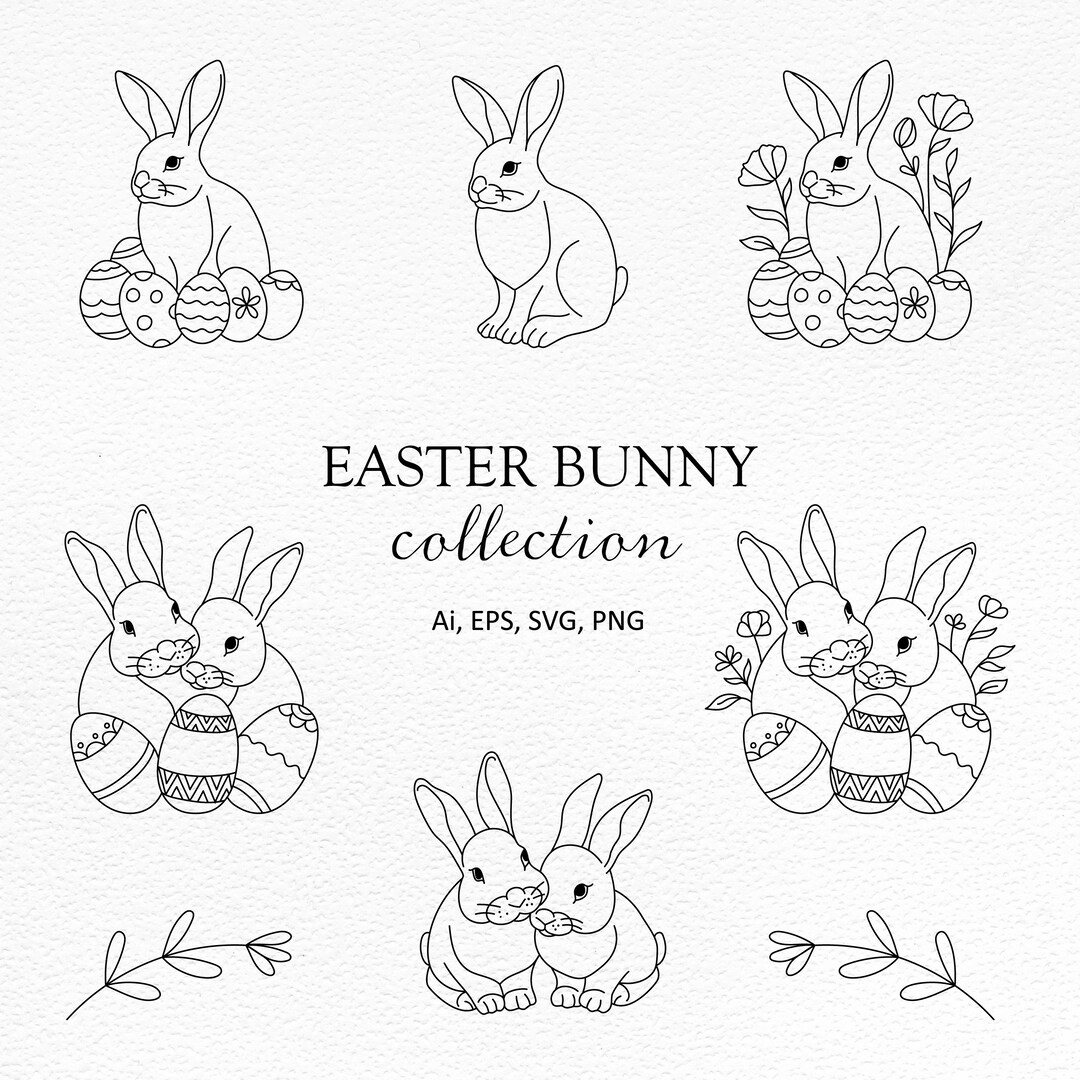 Easter Clip Art-easter Bunny Svg-rabbit-easter Eggs-outline ...