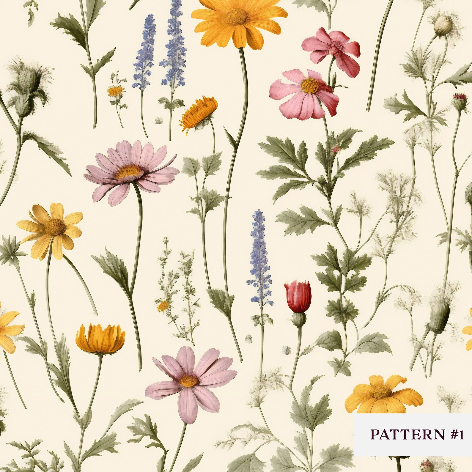 Wildflower Seamless Patterns, Garden Seamless Floral Digital Pattern ...