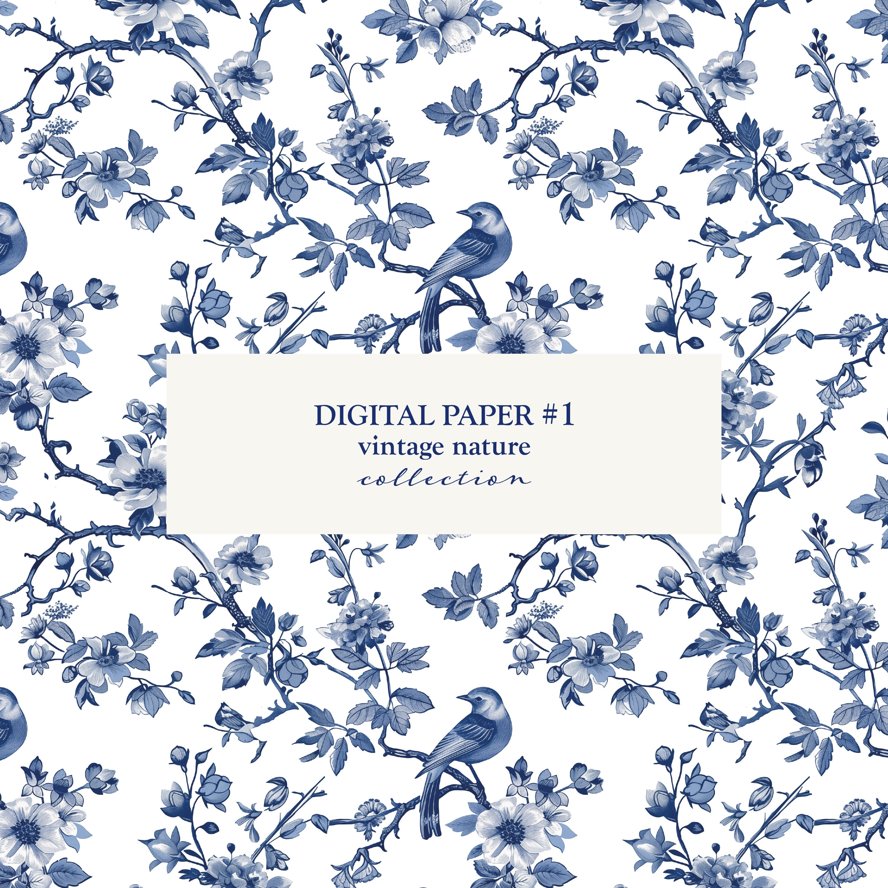 Vintage Digital Paper-floral Seamless Pattern-birds-flowers Paper Set ...