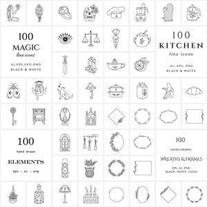 Digital Graphic Bundle-outlined Icon Set-line Floral Illustration-hand ...