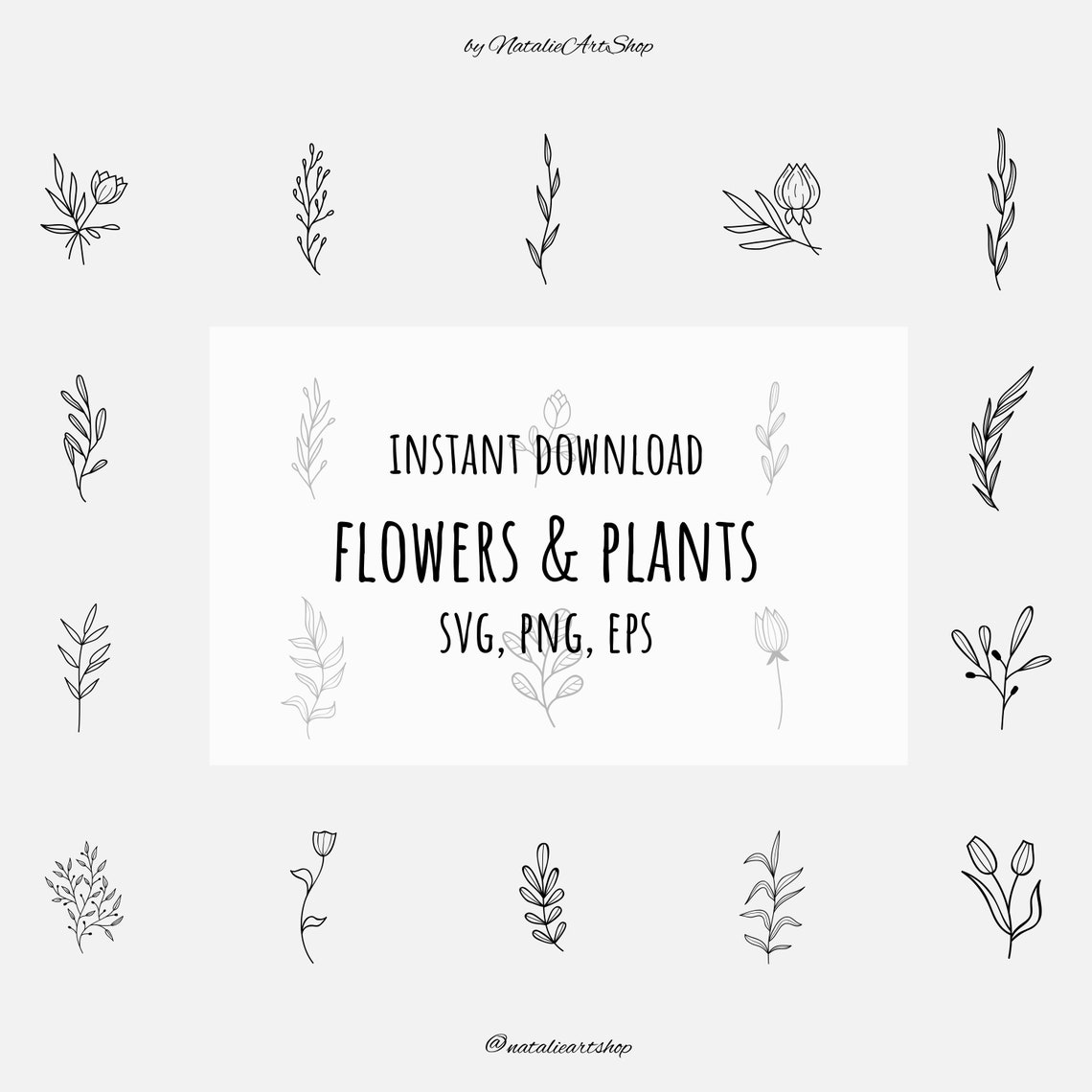 Hand Drawn Flower Set Svg-flower Set Png-floral - Etsy