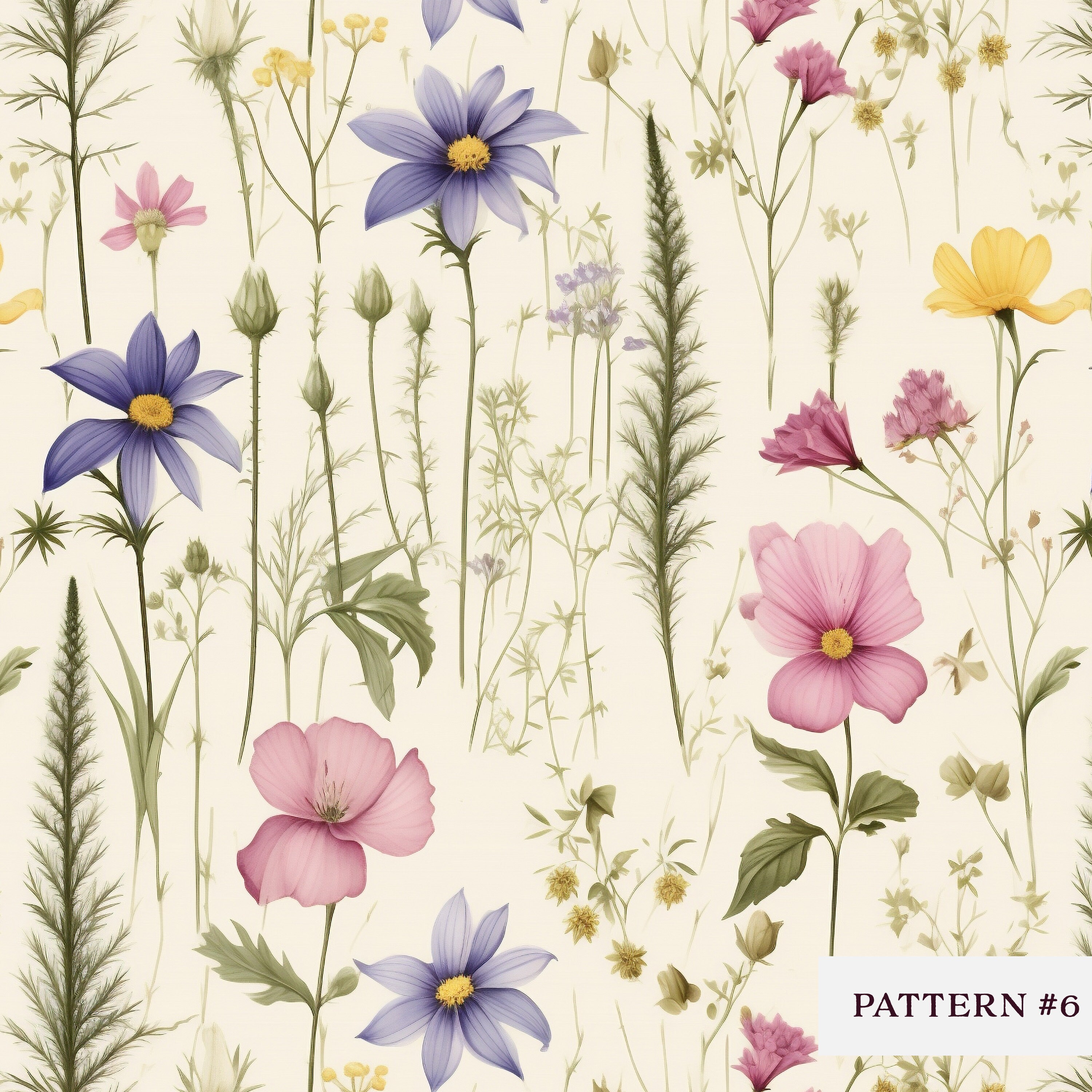 Wildflower Seamless Patterns, Garden Seamless Floral Digital Pattern ...