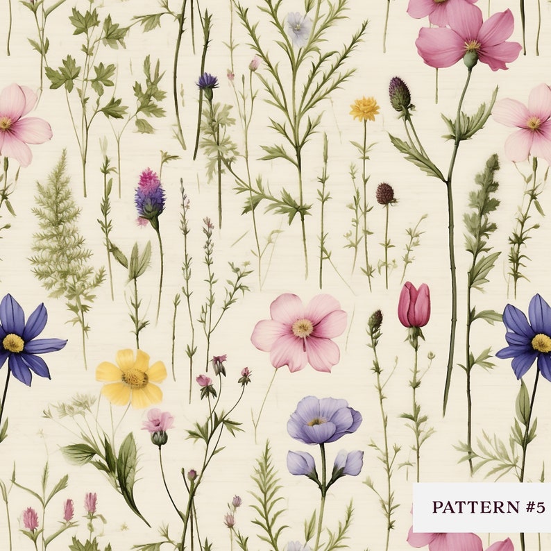 Wildflower Seamless Patterns, Garden Seamless Floral Digital Pattern ...