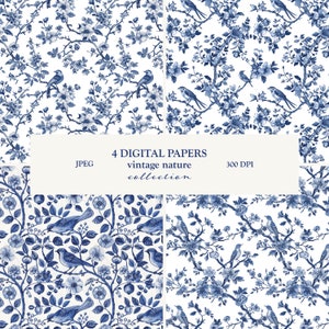 Vintage Digital Paper-floral Seamless Pattern-birds-flowers Paper Set ...