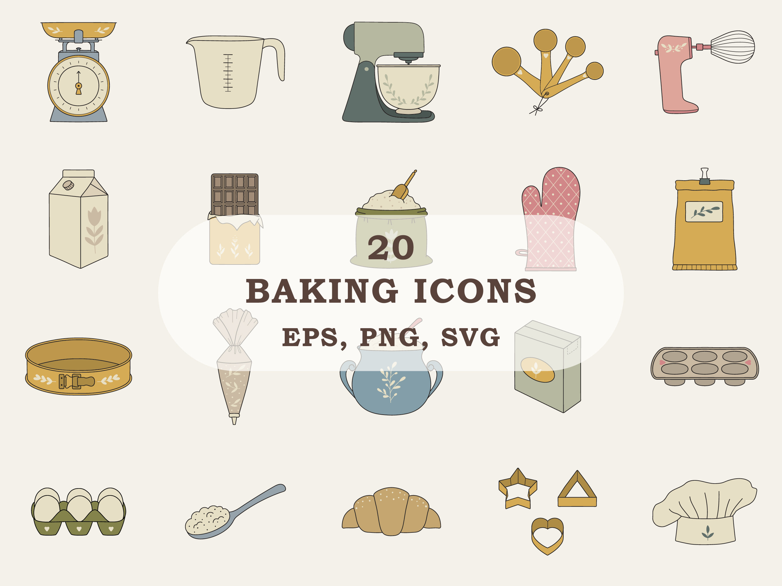 Baking Icon Set/kitchen Clipart/cooking Illustration/kitchen Utensils ...