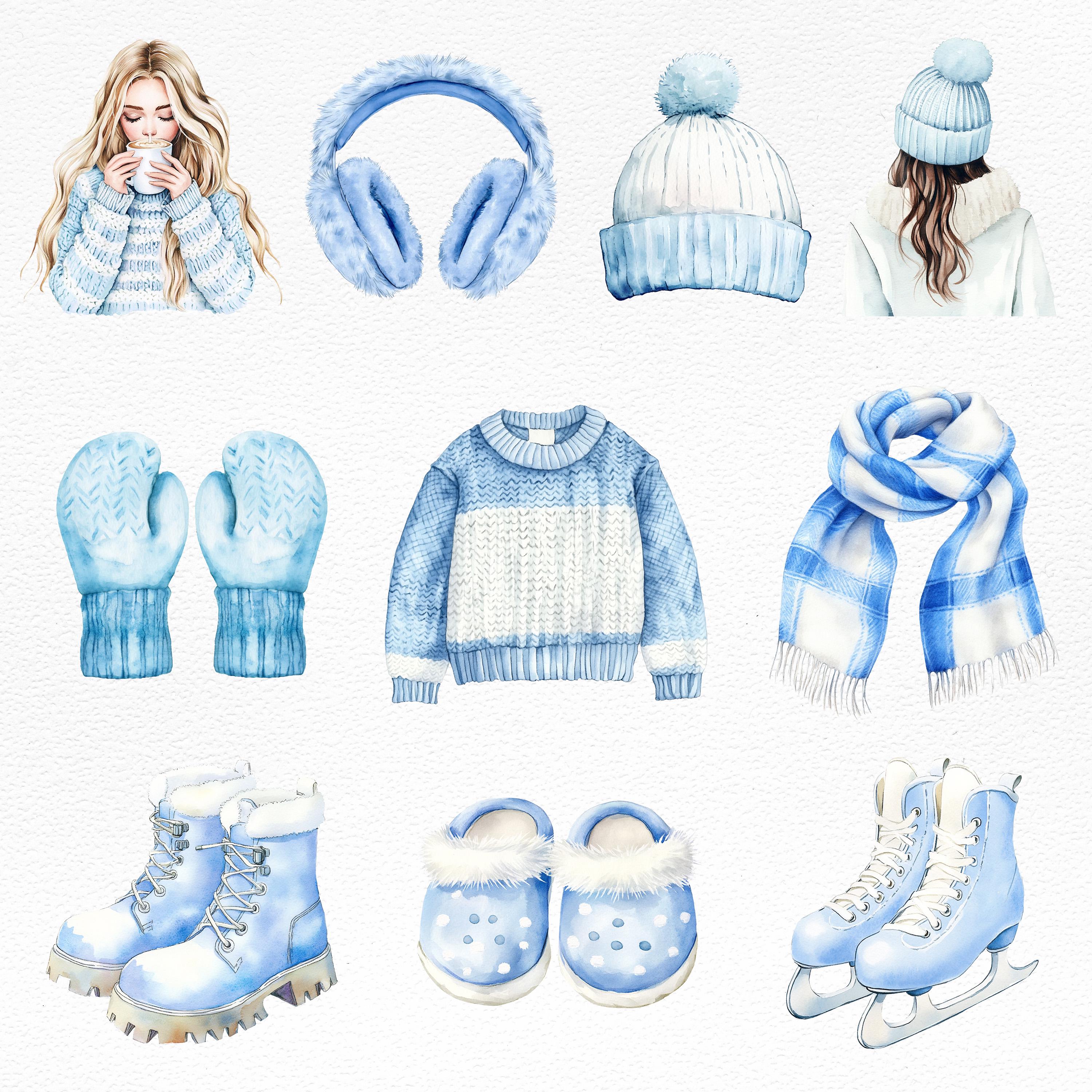Watercolor Blue Cozy Winter Clipart, Christmas Clip Art, Blue Christmas ...