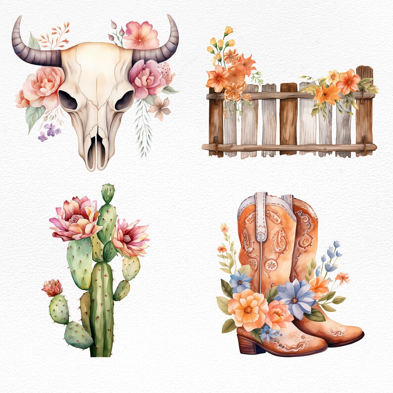 Watercolor Cowgirl Clipart-western Illustration-wild West-cowgirl Boots ...