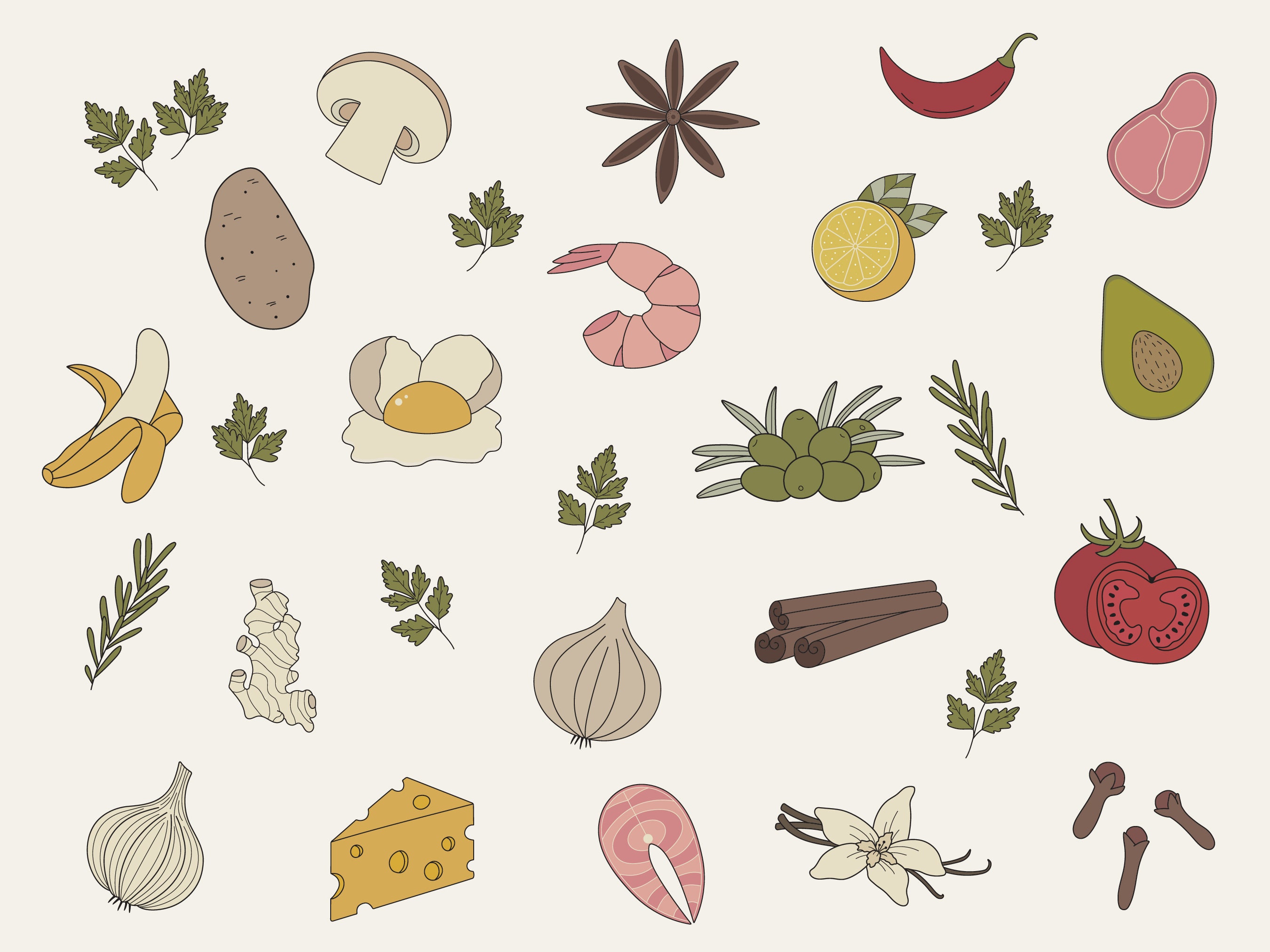 Food Line Icon Set/cooking Ingredients/vegetable Clip-art/fruit Png ...