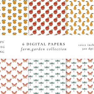 Digital Paper Set/farm Seamless Pattern/scrapbook Paper Pack/garden ...