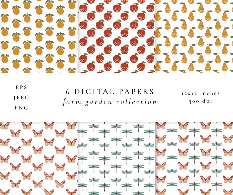 Digital Paper Set/farm Seamless Pattern/scrapbook Paper Pack/garden ...