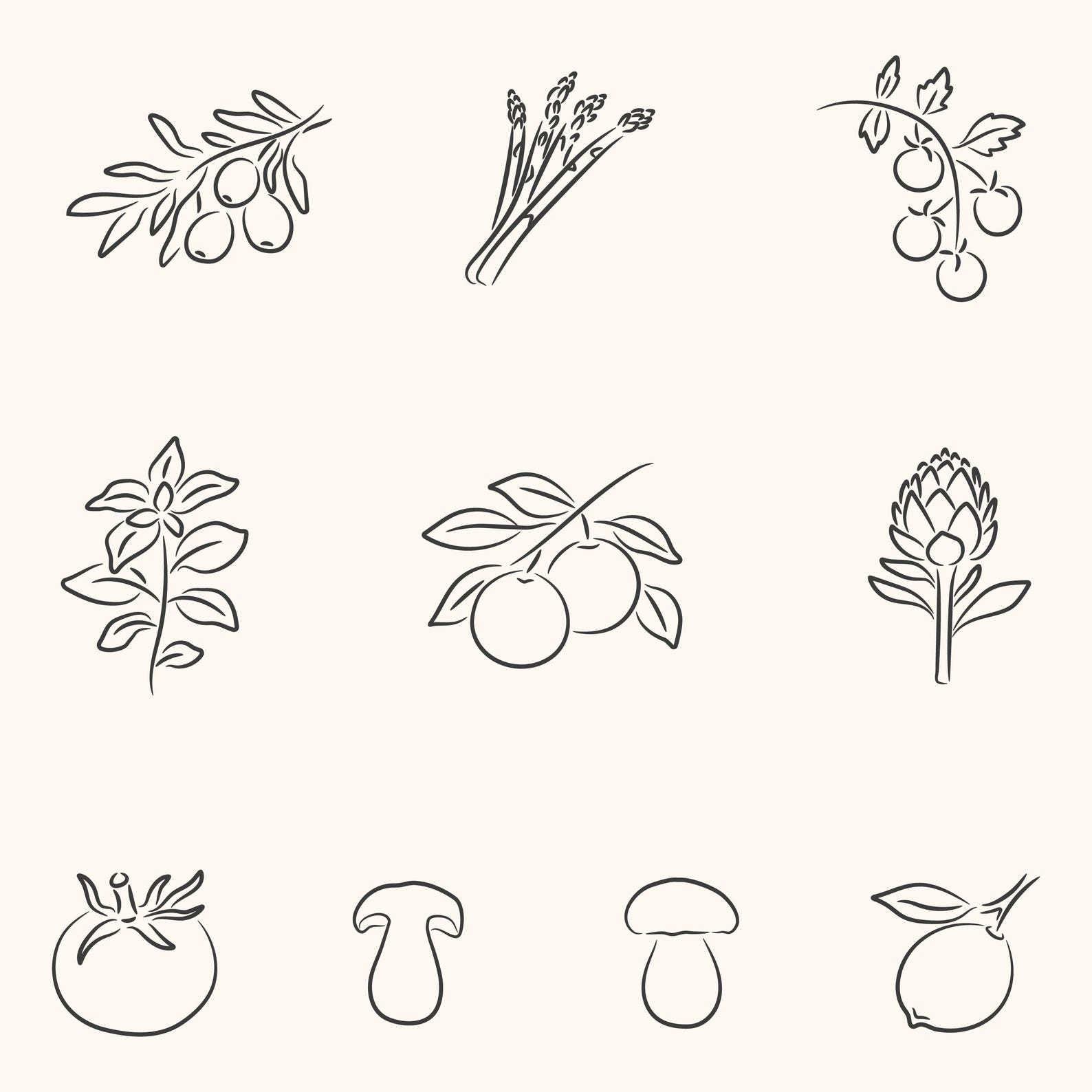 Hand Drawn Italian Food Icons, Minimalist Line Art Clipart Set for ...