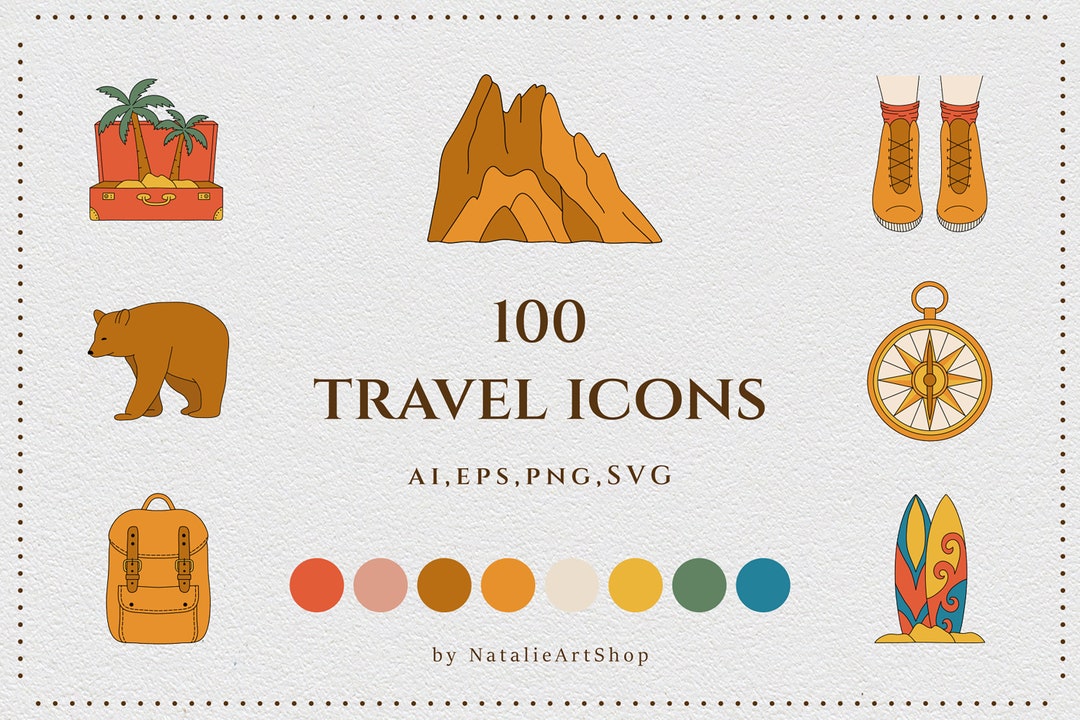 Travel Icon Set Png-traveling Elements-outdoor Illustrations Svg-hiking ...