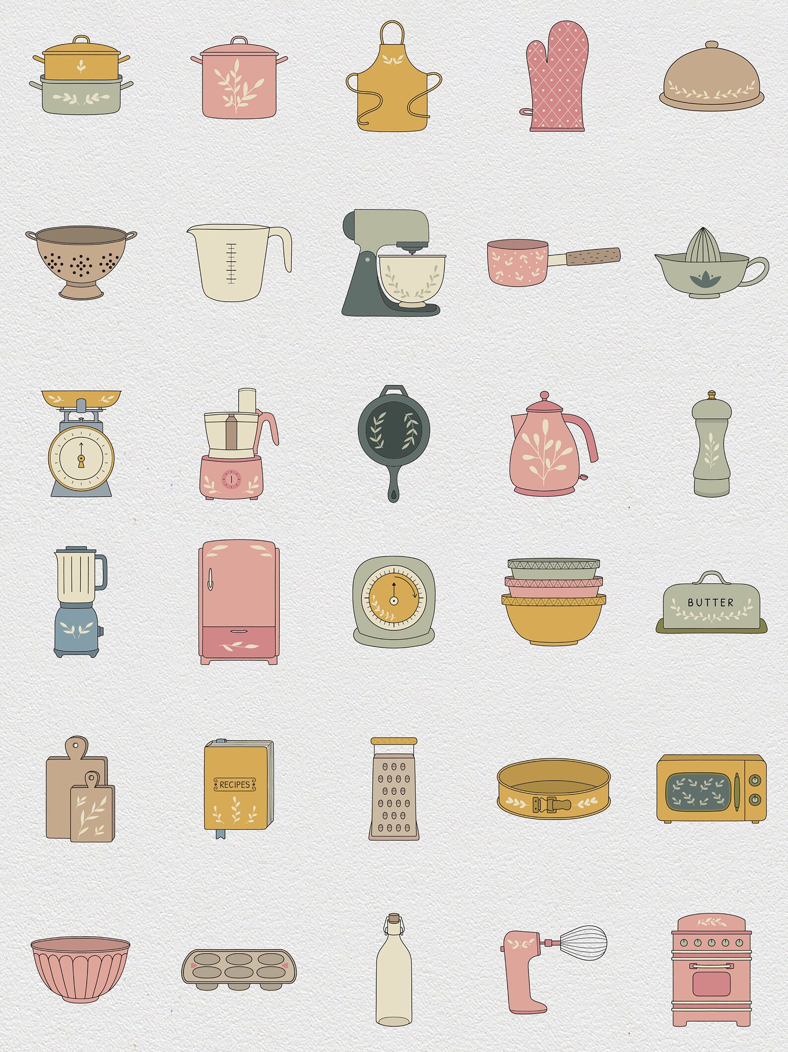 Kitchen Icon Set/cooking Illustration Svg/food Clip Art/hand | Etsy