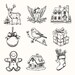 Vintage Christmas Illustration Set-hand-drawn Style Holiday Clipart ...