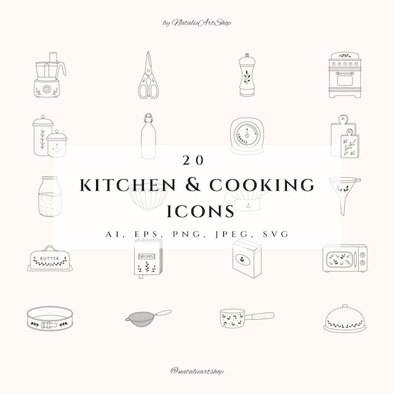Kitchen Icon Set-cooking Logo Element-bakery Illustration - Etsy