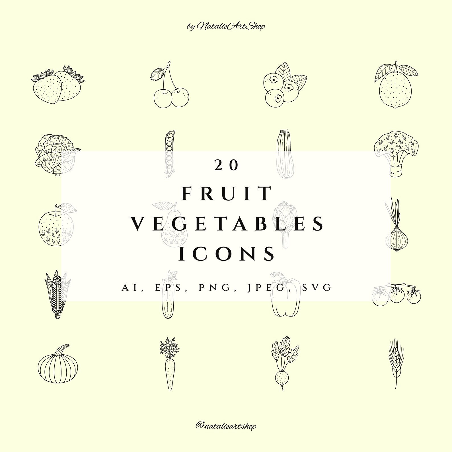 Fruit and Veggie Icons Vegetable Illustration Farm Icon Set | Etsy