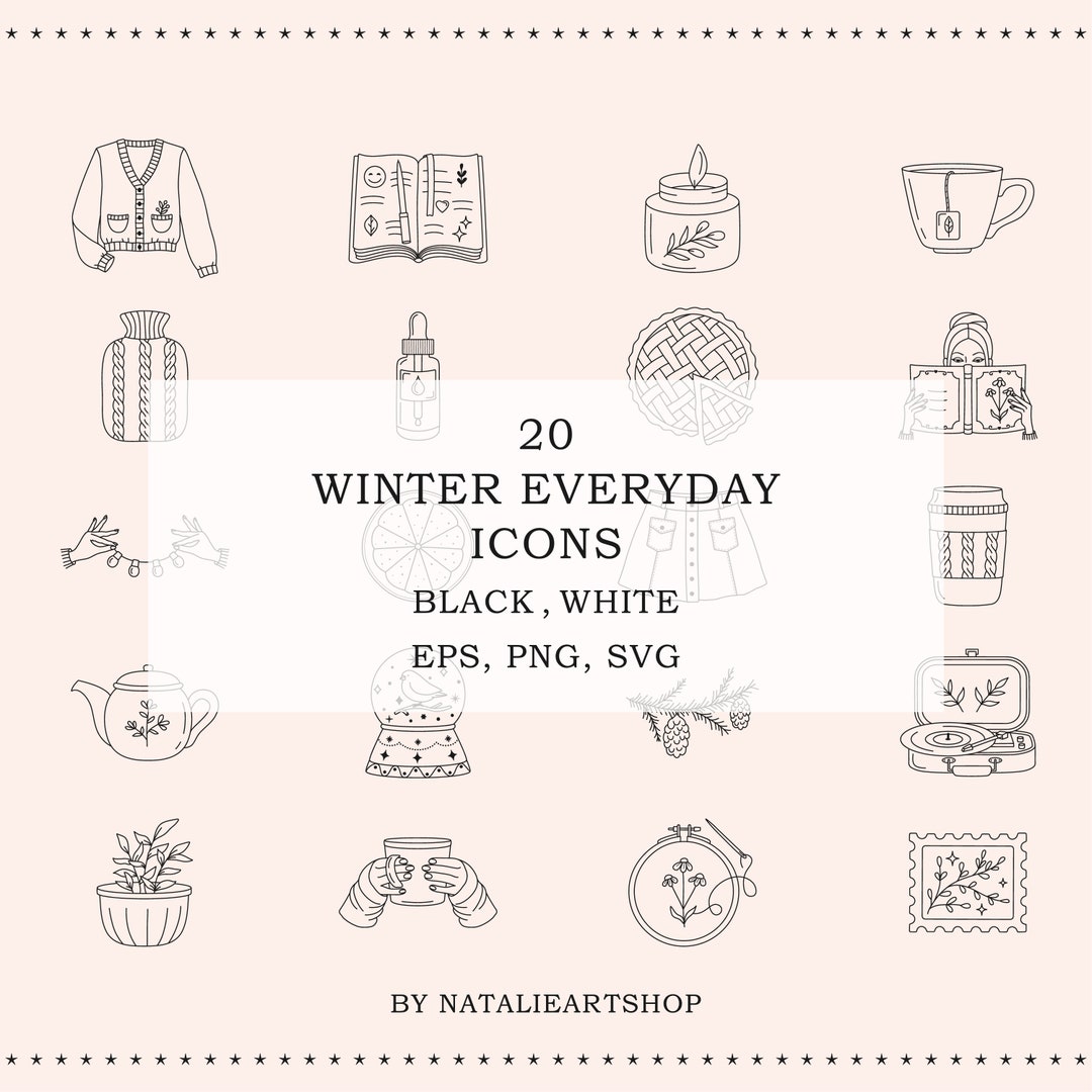 Winter Everyday Planner Line Icon Set/eps Sticker/everyday Object/daily ...