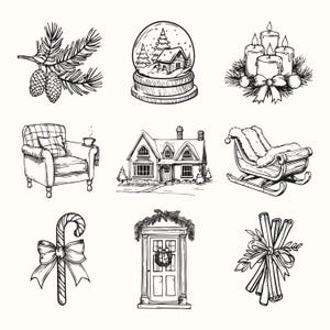 Vintage Christmas Illustration Set-hand-drawn Style Holiday Clipart ...