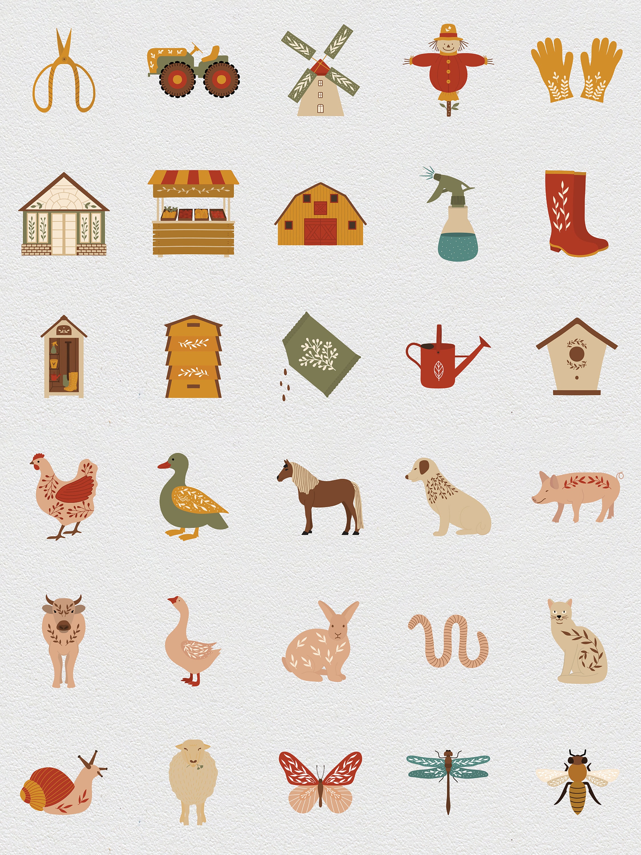 Farming & Gardening Icon Set-hand Drawn Icons-farm Logo Elements ...